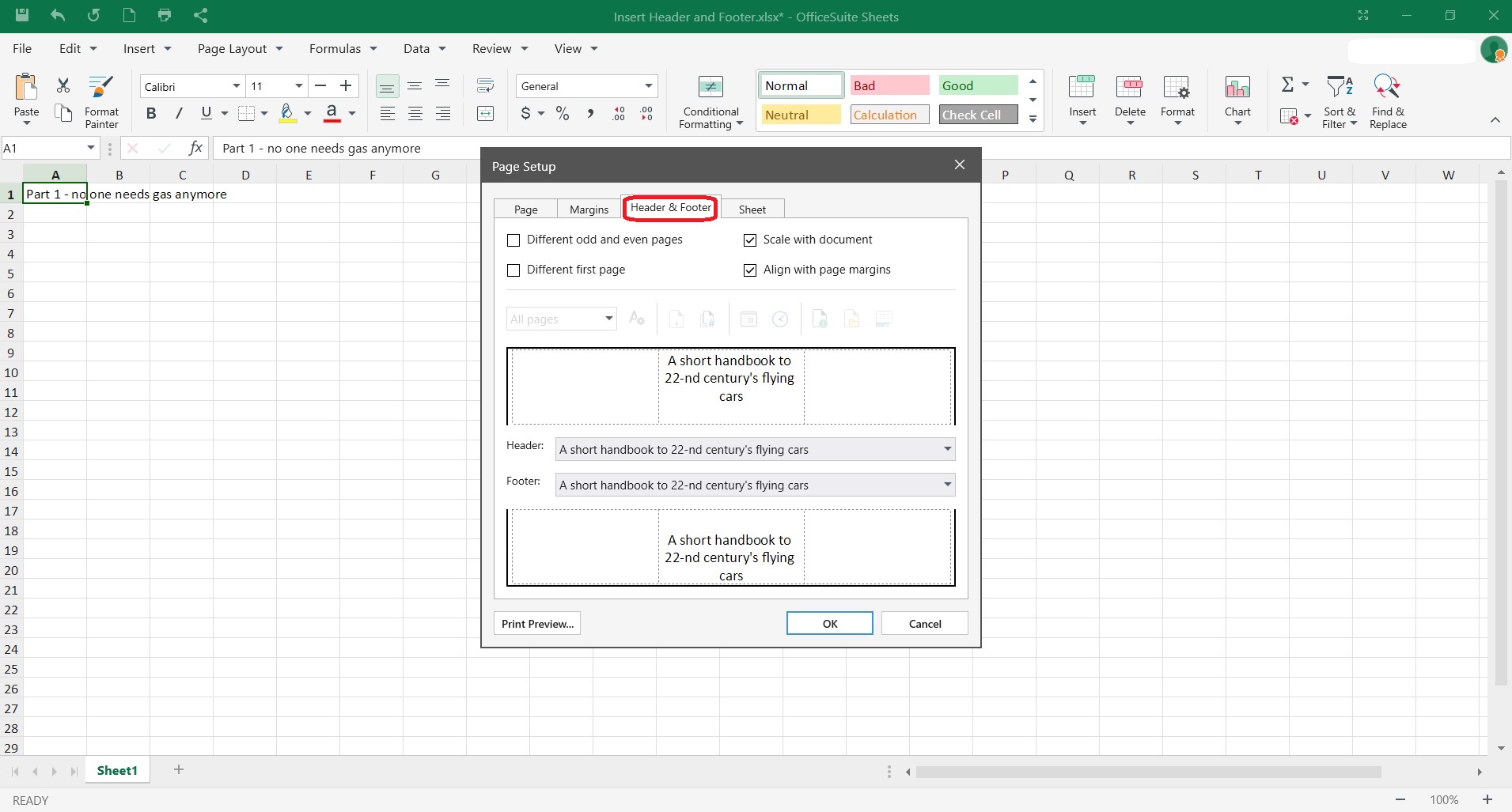 Insert Header Footer In Sheets OfficeSuite